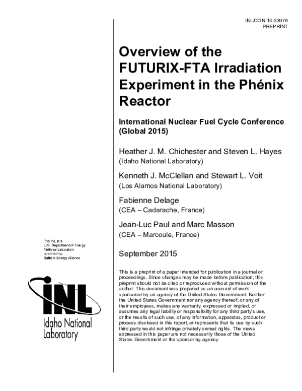 (PDF) Overview of the FUTURIX-FTA Irradiation Experiment in the Phénix ...