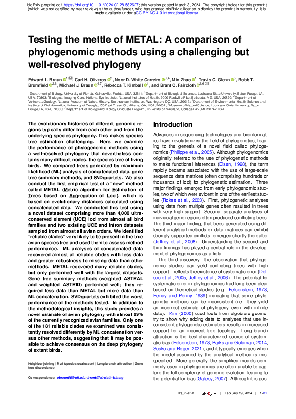 (PDF) Testing the mettle of METAL: A comparison of phylogenomic methods ...