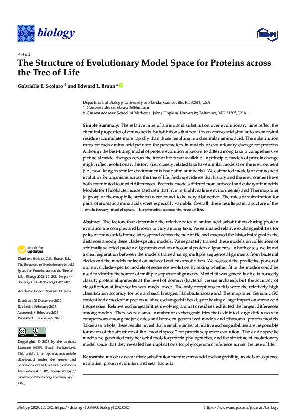 (PDF) The Structure of Evolutionary Model Space for Proteins Across the ...