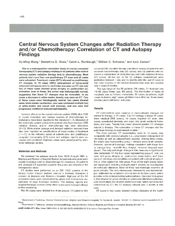 (PDF) Central nervous system changes after radiation therapy and/or chemotherapy: correlation of ...