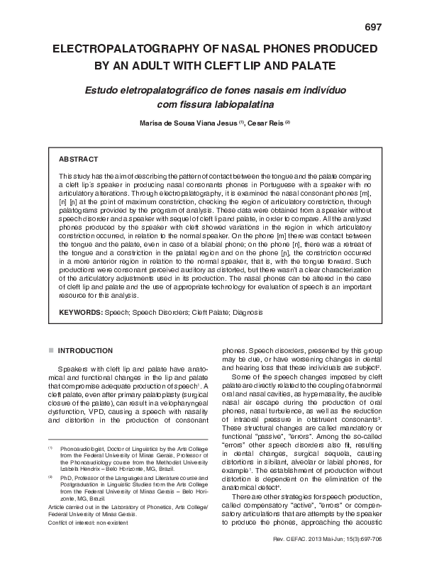(PDF) ELECTROPALATOGRAPHY OF NASAL PHONES PRODUCED BY AN ADULT WITH ...