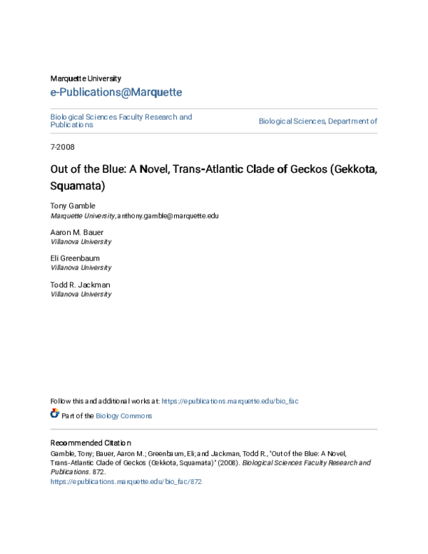 (PDF) Out of the blue: a novel, trans-Atlantic clade of geckos (Gekkota ...