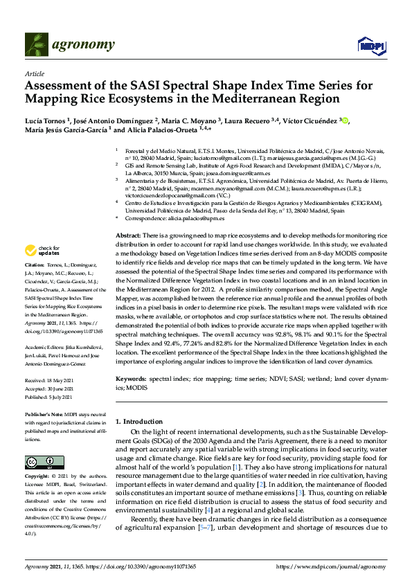(PDF) Assessment of the SASI Spectral Shape Index Time Series for ...
