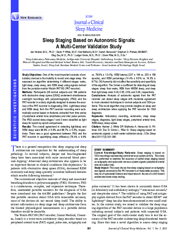 (PDF) Sleep Staging Based on Autonomic Signals: A Multi-Center ...