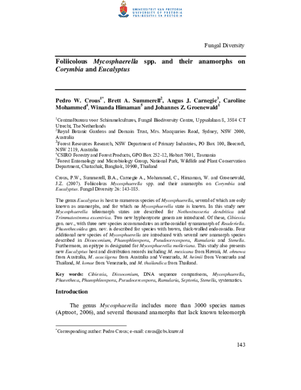 (PDF) Foliicolous Mycosphaerella spp. and their anamorphs on Corymbia ...