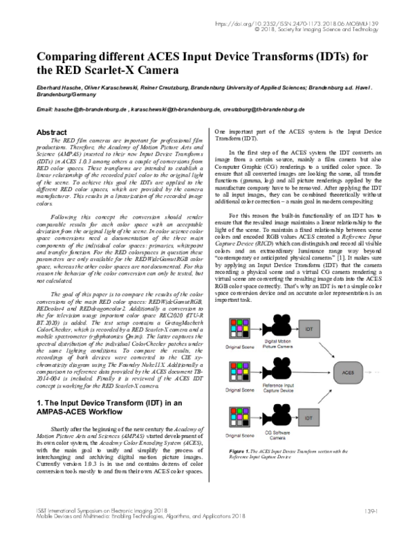 (PDF) Comparing different ACES Input Device Transforms (IDTs) for the RED Scarlet-X Camera ...