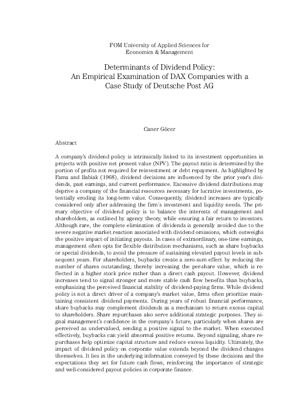 (PDF) Determinants of Dividend Policy: An Empirical Examination of DAX Companies with a Case ...
