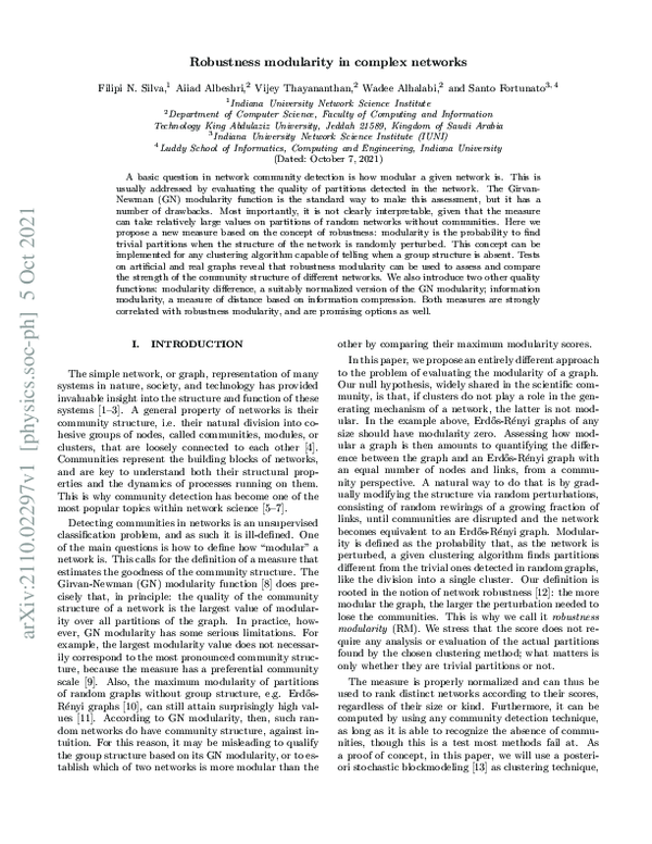 (PDF) Robustness modularity in complex networks