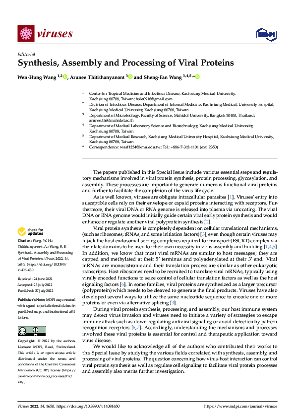 (PDF) Synthesis, Assembly and Processing of Viral Proteins