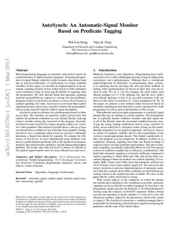 (PDF) AutoSynch: An Automatic-Signal Monitor Based on Predicate Tagging