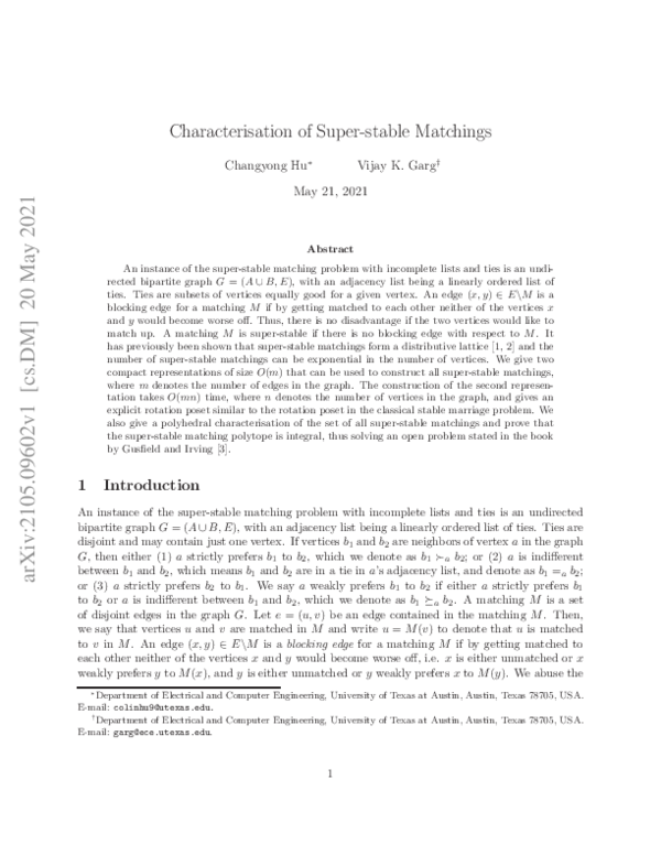 (PDF) Characterization of Super-stable Matchings