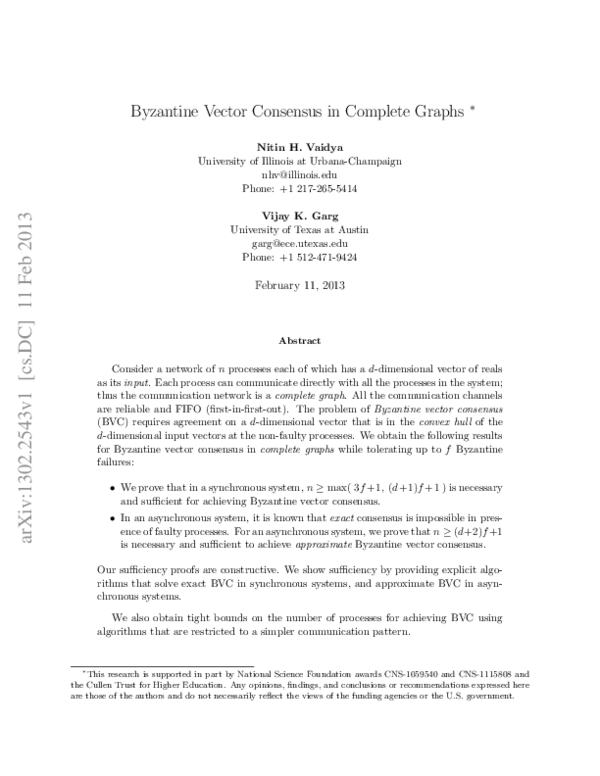 (PDF) Byzantine Vector Consensus in Complete Graphs