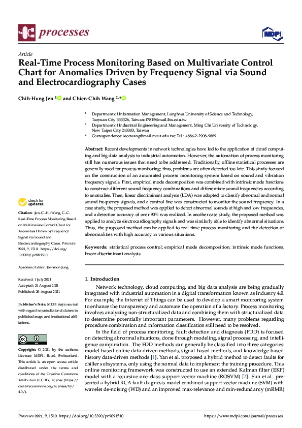(PDF) Real-Time Process Monitoring Based on Multivariate Control Chart for Anomalies Driven by ...
