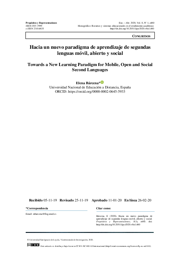 (PDF) Hacia un nuevo paradigma de aprendizaje de segundas lenguas móvil, abierto y social