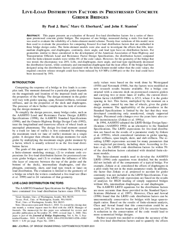 (PDF) Live-Load Distribution Factors in Prestressed Concrete Girder Bridges