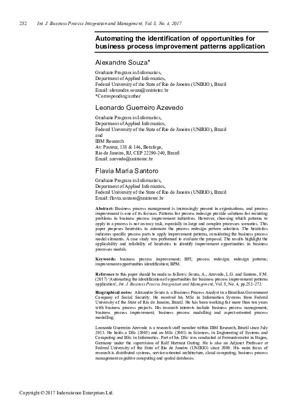 (PDF) Automating the identification of opportunities for business process improvement patterns ...