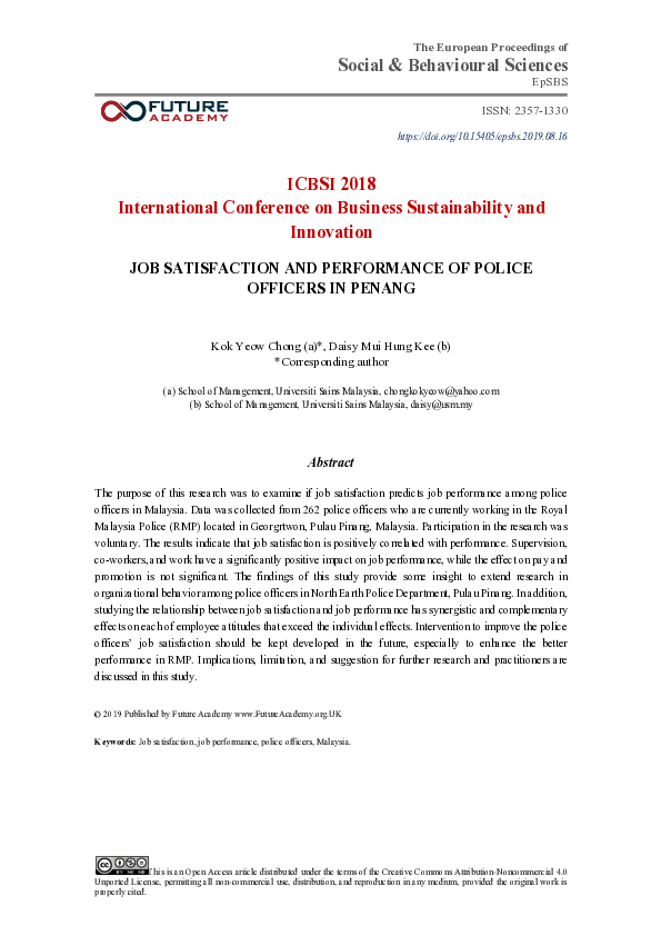 (PDF) Job Satisfaction and Performance of Police Officers in Penang