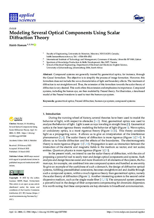 Pdf Modeling Several Optical Components Using Scalar Diffraction Theory