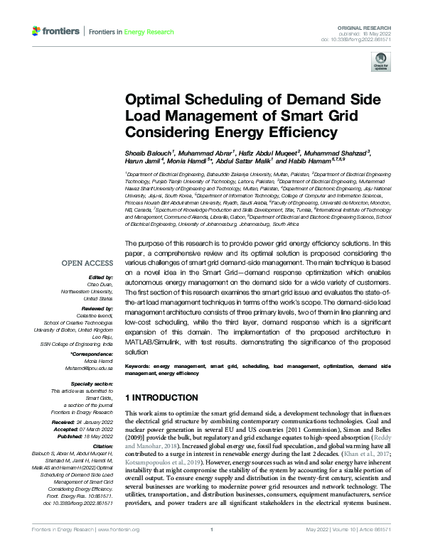 (PDF) Optimal Scheduling of Demand Side Load Management of Smart Grid Considering Energy Efficiency