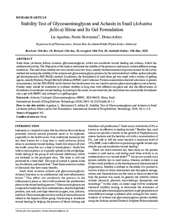 (PDF) Stability Test of Glycosaminoglycan and Achasin in Snail ...