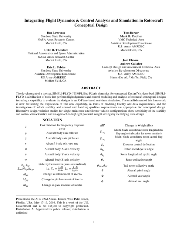 (PDF) Integrating Flight Dynamics & Control Analysis and Simulation in Rotorcraft Conceptual Design
