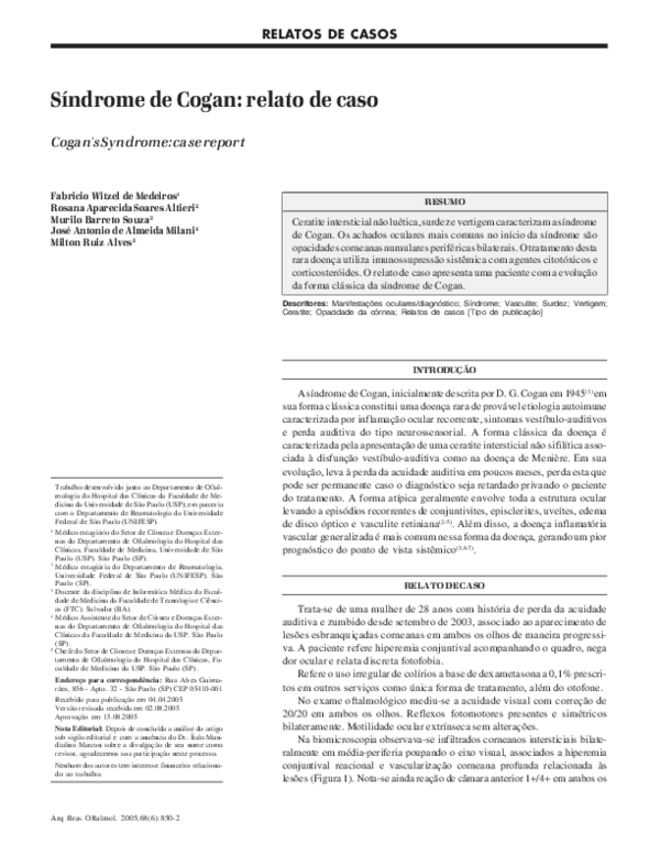 (PDF) Síndrome de Cogan: relato de caso