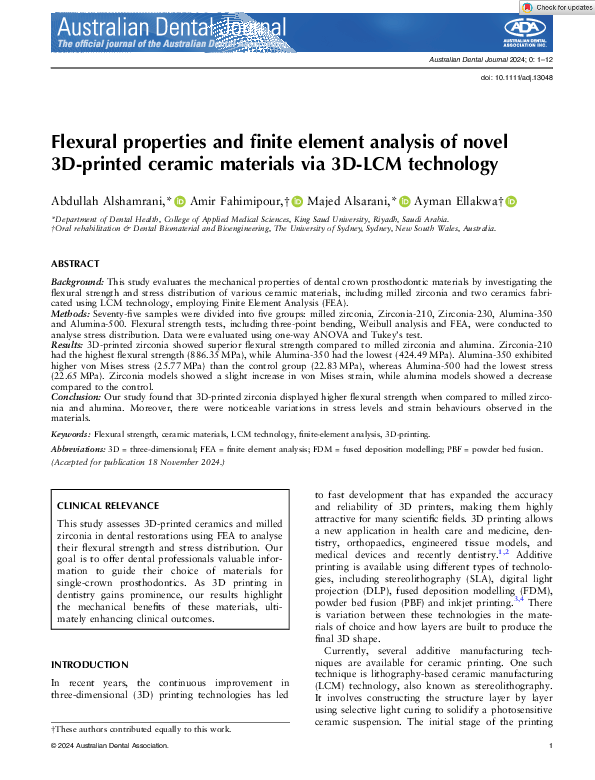 (PDF) Flexural properties and finite element analysis of novel 3D-printed ceramic materials via ...