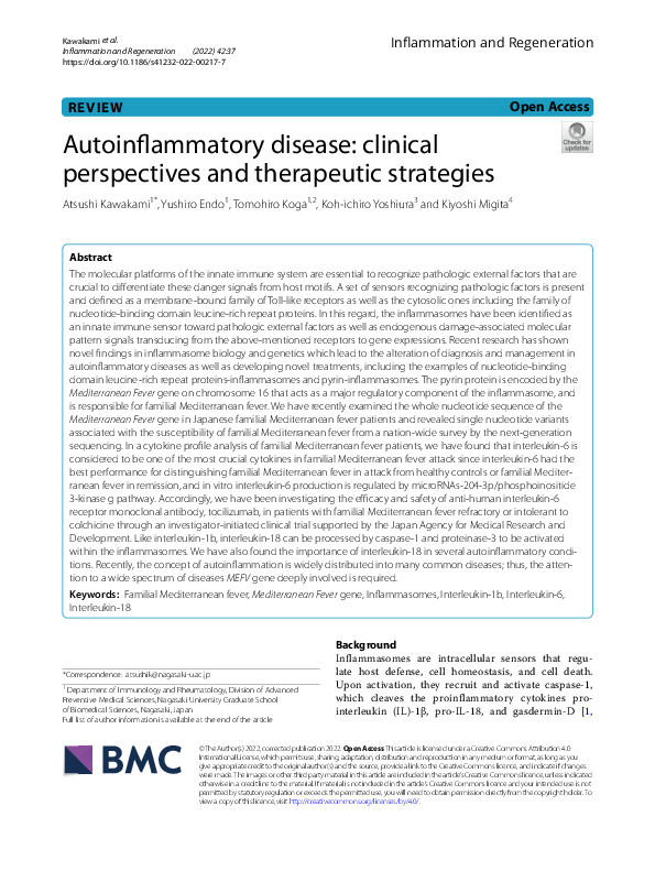 (PDF) Autoinflammatory disease: clinical perspectives and therapeutic strategies