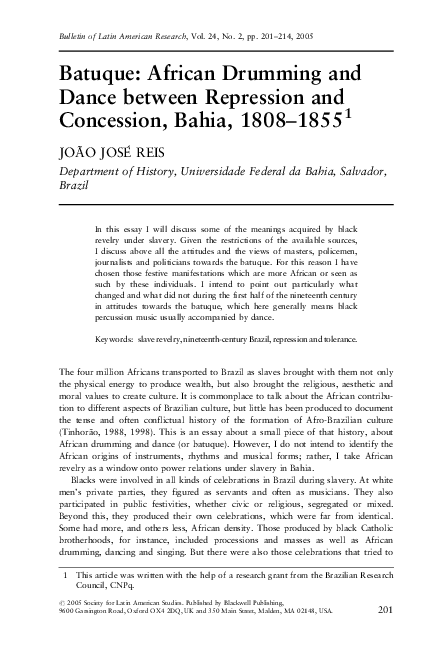 (PDF) Batuque: African Drumming and Dance between Repression and ...