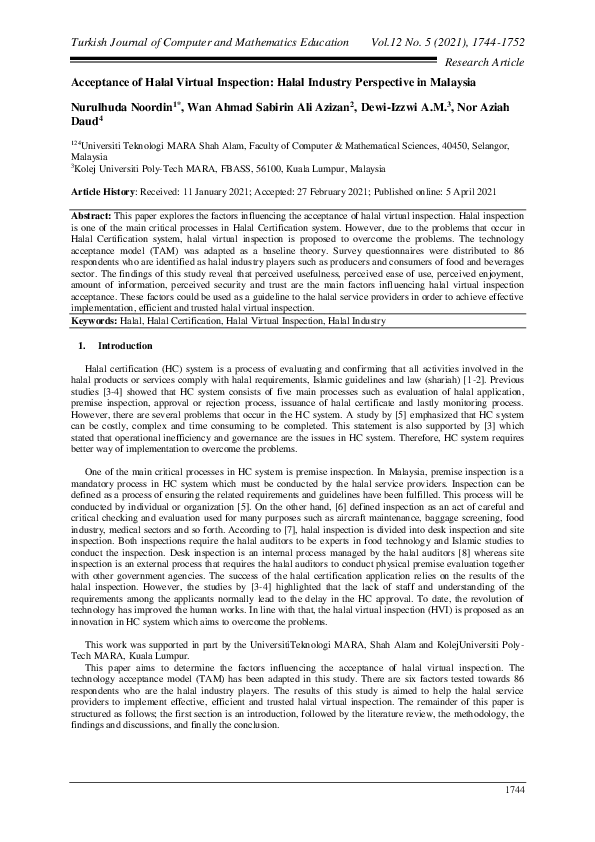(PDF) Acceptance of Halal Virtual Inspection: Halal Industry ...
