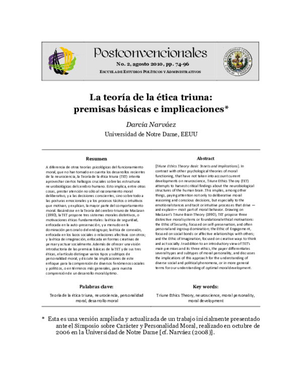 (PDF) La teoría de la ética triuna: premisas básicas e implicaciones