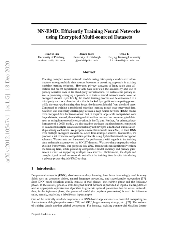 (PDF) NN-EMD: Efficiently Training Neural Networks Using Encrypted Multi-Sourced Datasets