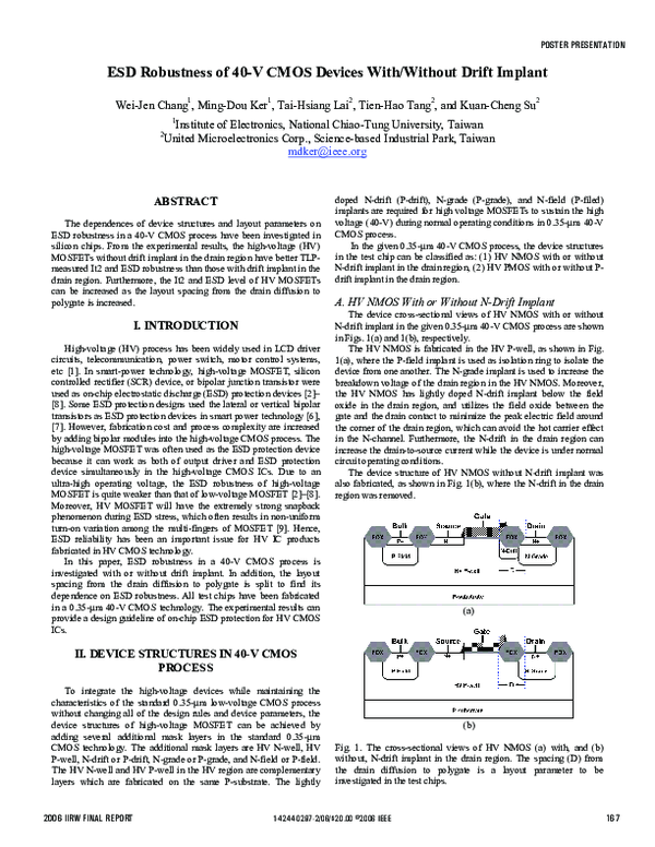 (PDF) ESD Robustness of 40-V CMOS Devices With/Without Drift Implant