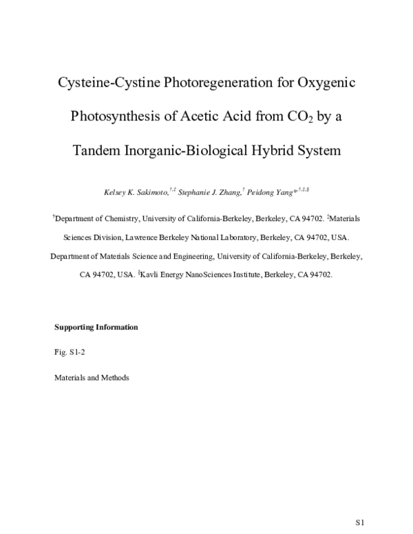 (PDF) Cysteine-Cystine Photoregeneration for Oxygenic Photosynthesis of ...