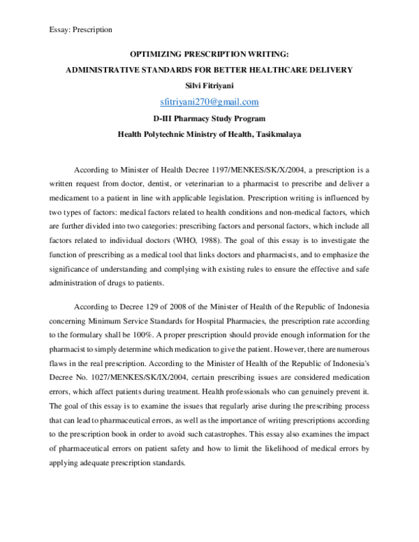 (PDF) Essay: Prescription OPTIMIZING PRESCRIPTION WRITING ...