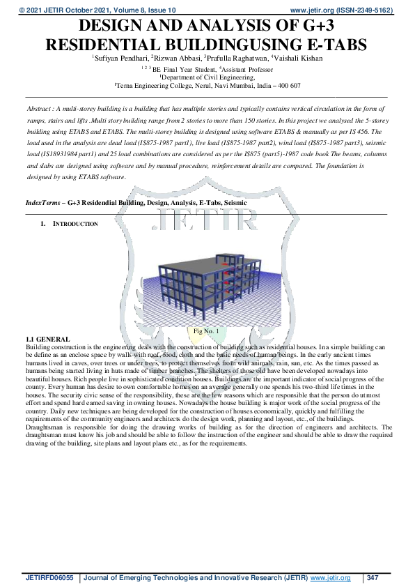 (PDF) Design and Analysis of G+3 Residential Building Using E-Tabs