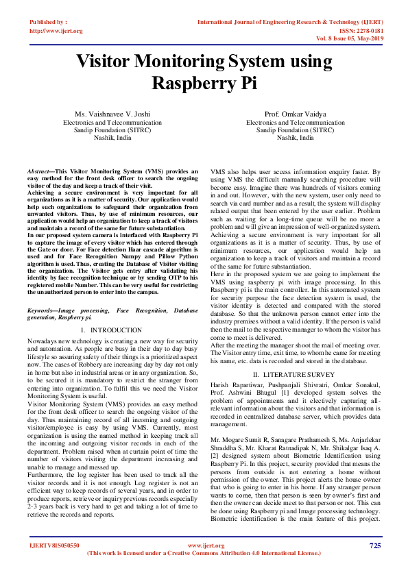 (PDF) Visitor Monitoring System using Raspberry Pi
