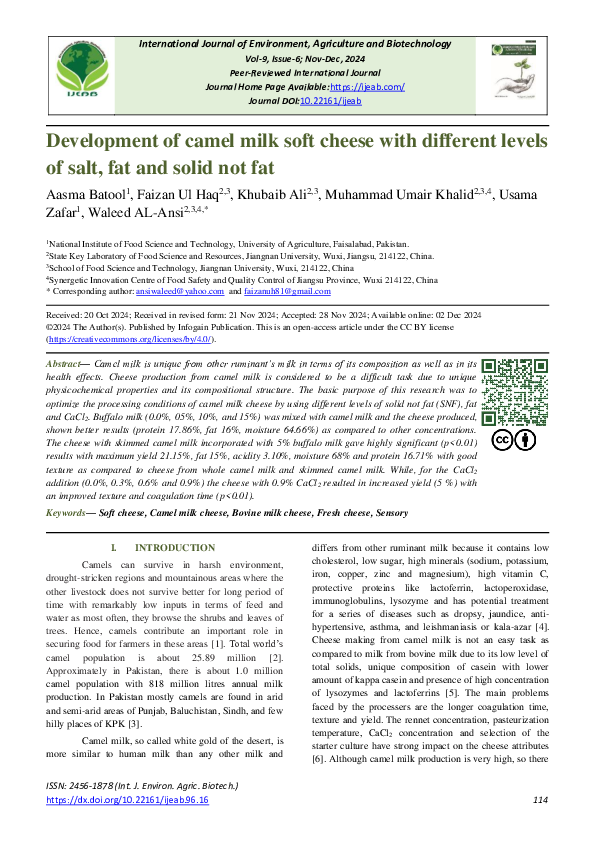 (PDF) Development of camel milk soft cheese with different levels of ...
