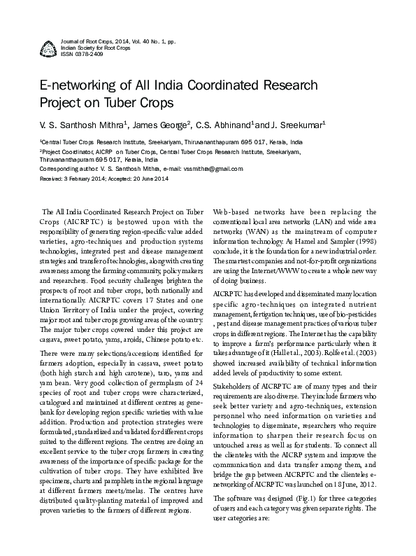 (PDF) E-Networking of All India Coordinated Research Project on Tuber Crops