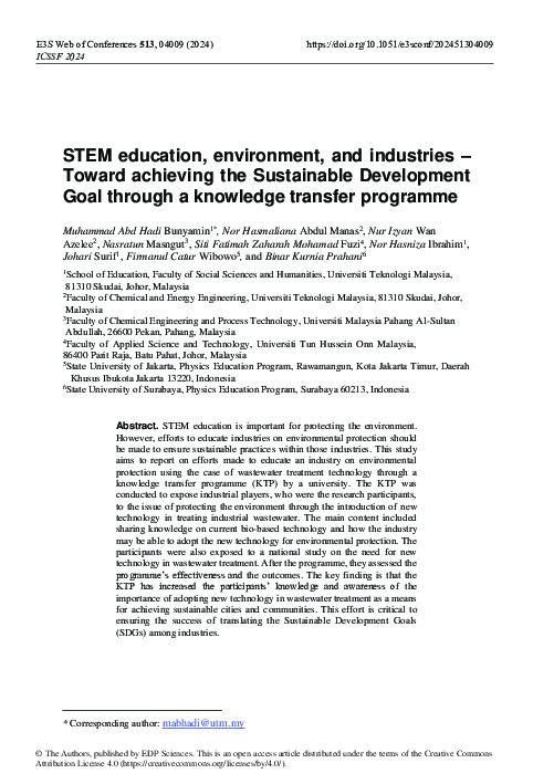 (PDF) STEM education, environment, and industries – Toward achieving the Sustainable Development ...
