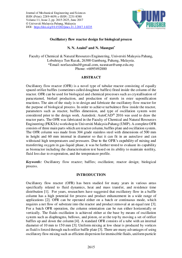 (PDF) Oscillatory flow reactor design for biological process