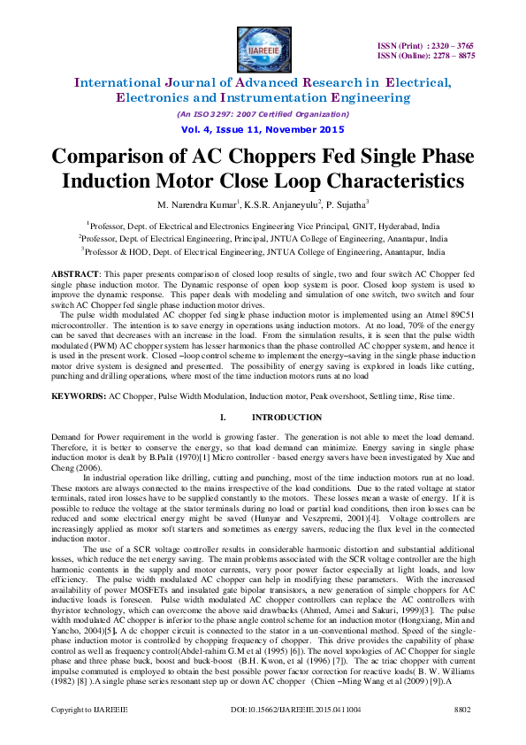 (PDF) Comparison of AC Choppers Fed Single Phase Induction Motor Close Loop Characteristics ...