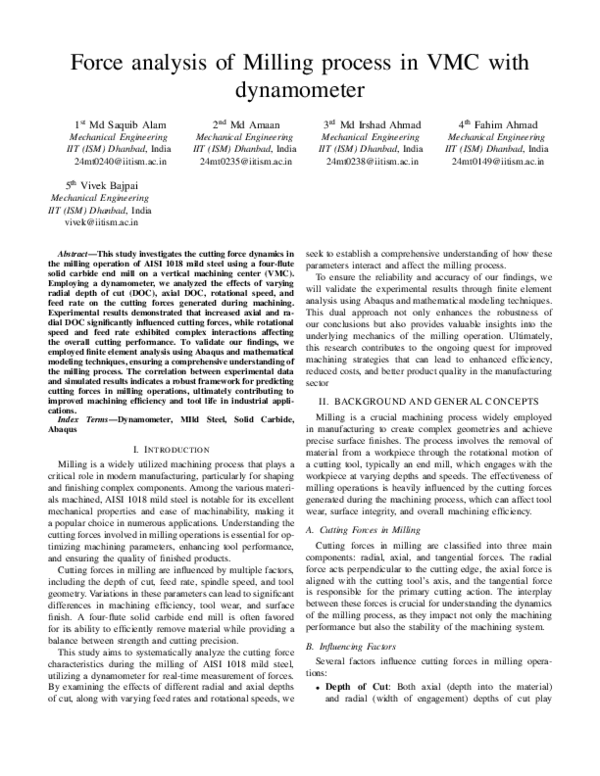 (PDF) Force analysis of Milling process in VMC with dynamometer
