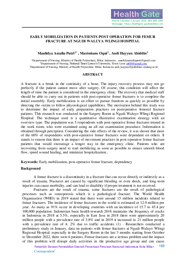 (PDF) Overview of Early Mobilization in Patients Post Operation for ...