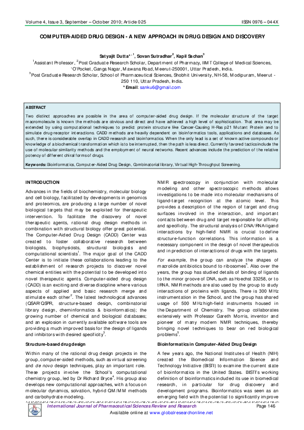(PDF) Computer-Aided Drug Design - a New Approach in Drug Design and ...