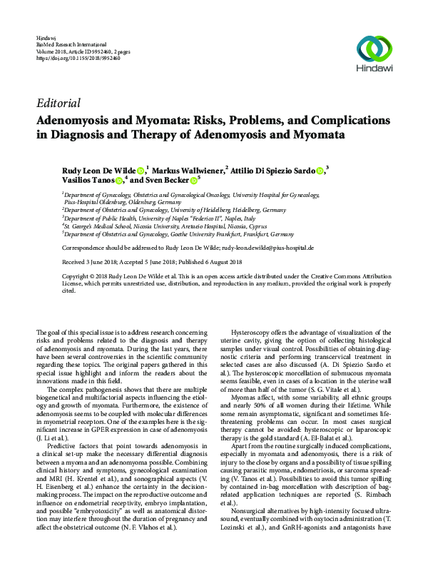 (PDF) Adenomyosis and Myomata: Risks, Problems, and Complications in ...