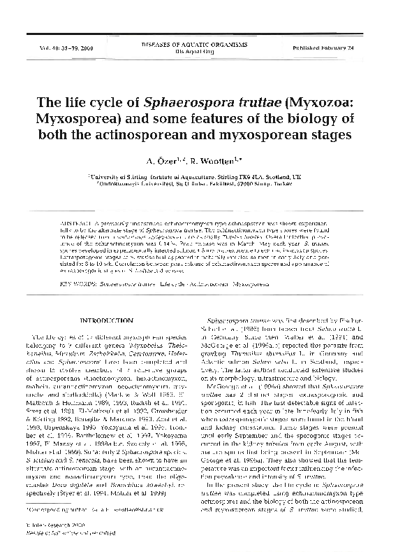 (PDF) The life cycle of Sphaerospora truttae (Myxozoa:Myxosporea) and ...