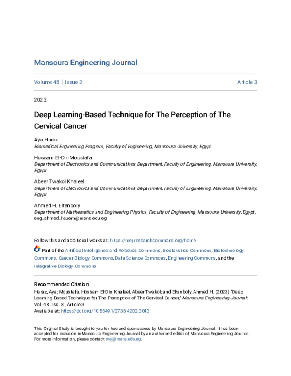 (PDF) Deep Learning-Based Technique for The Perception of The Cervical ...