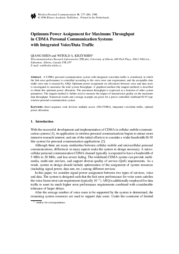 (PDF) Optimum Power Assignment for Maximum Throughput in CDMA Personal ...