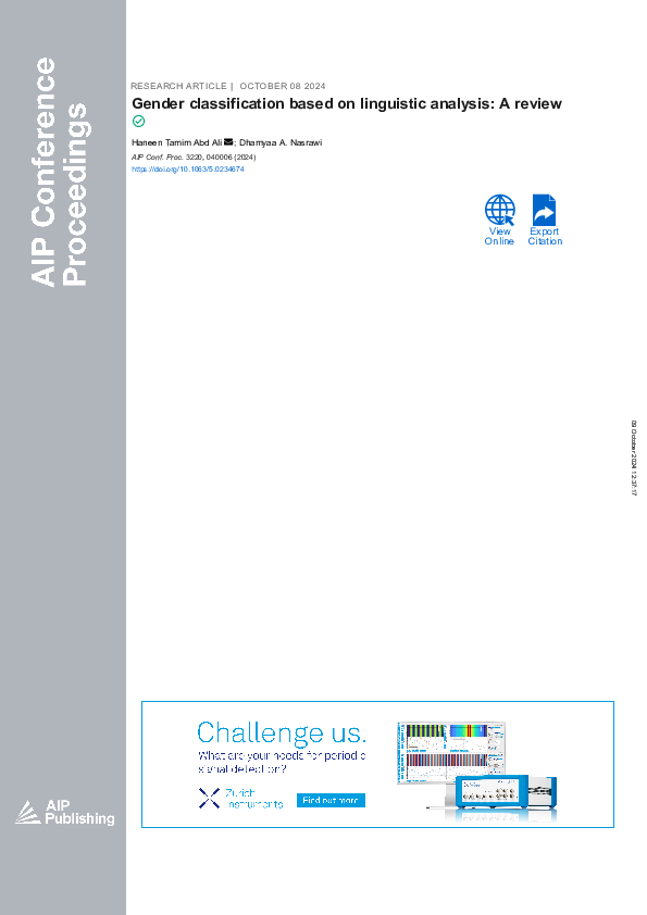 (PDF) Gender classification based on linguistic analysis: A review